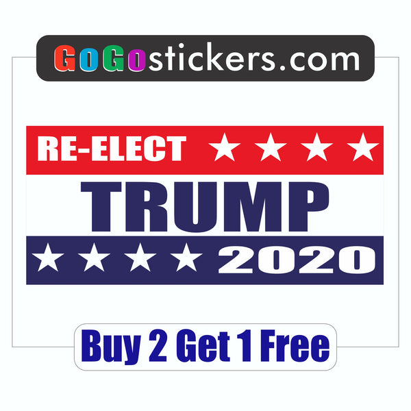 DONALD TRUMP 2016 - RE-ELECT 2020 - Bumper Sticker 4" x 9" - MADE IN U ...