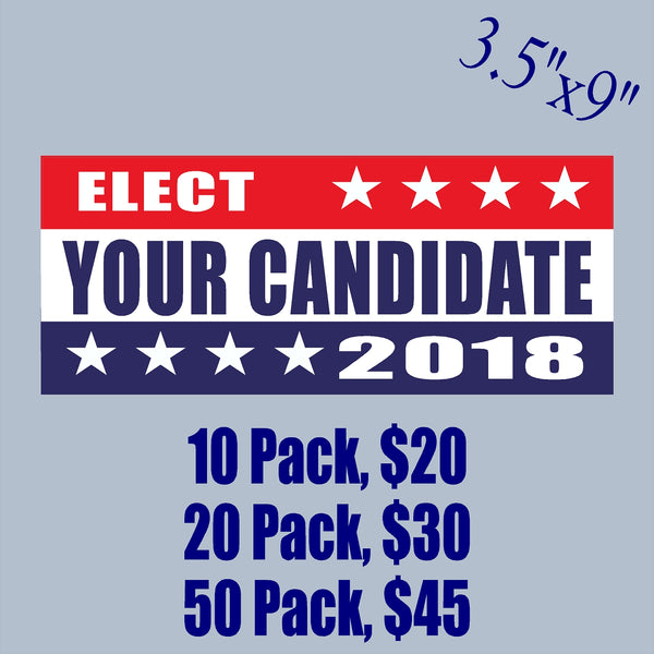 CUSTOM: Your Candidate for Election - Bumper Sticker 3.5" x 9" - MADE ...